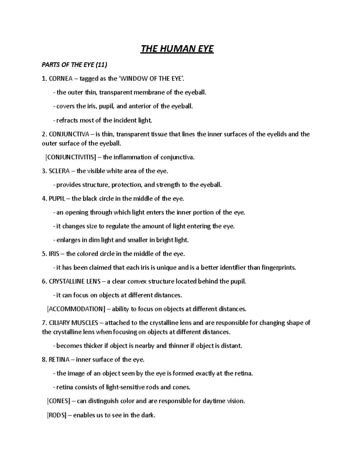 THE- Human-EYE - lecture - THE HUMAN EYE PARTS OF THE EYE (11) CORNEA ...