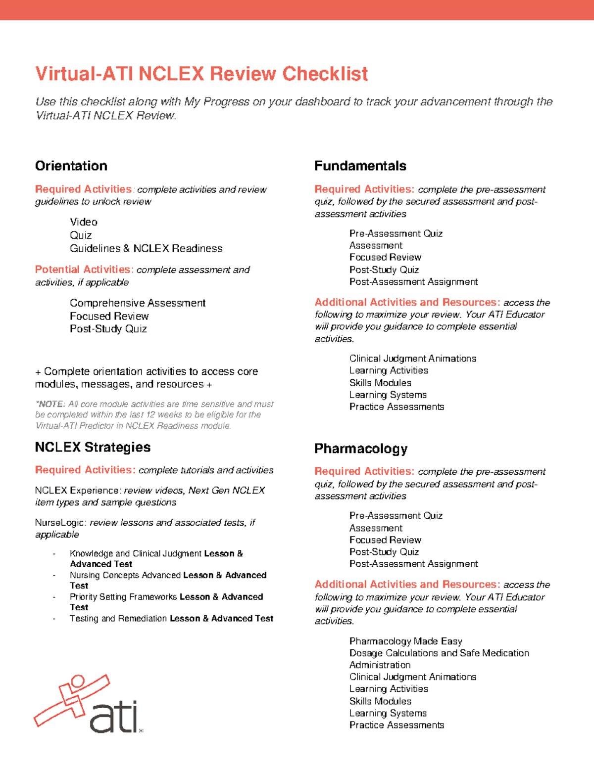 Virtual-ATI 2.0 Checklist Outline - GA - Virtual-ATI NCLEX Review ...