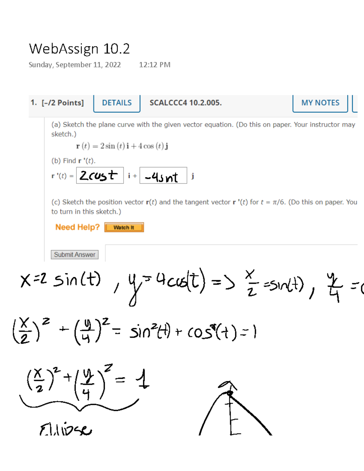 Web Assign 10 - Professor: Bronstein, Albert - MATH 2400 - WebAssign 10 ...