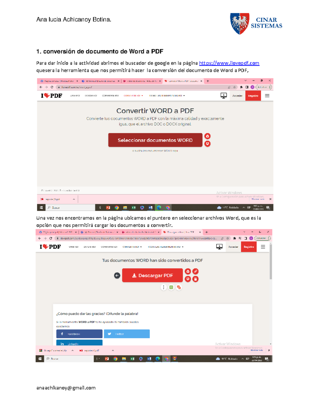 PDF - pdf - 1. conversión de documento de Word a PDF Para dar inicio a la actividad abrimos el ...