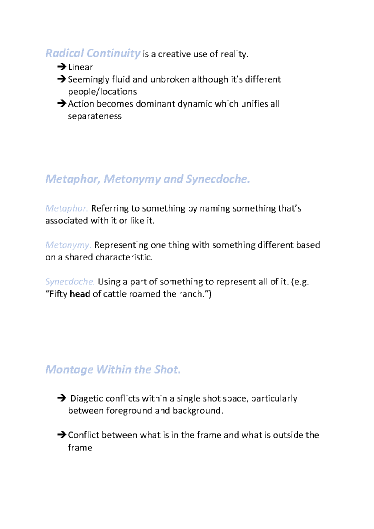 The different types of "Metaphors" in Film, radical continuity and ...