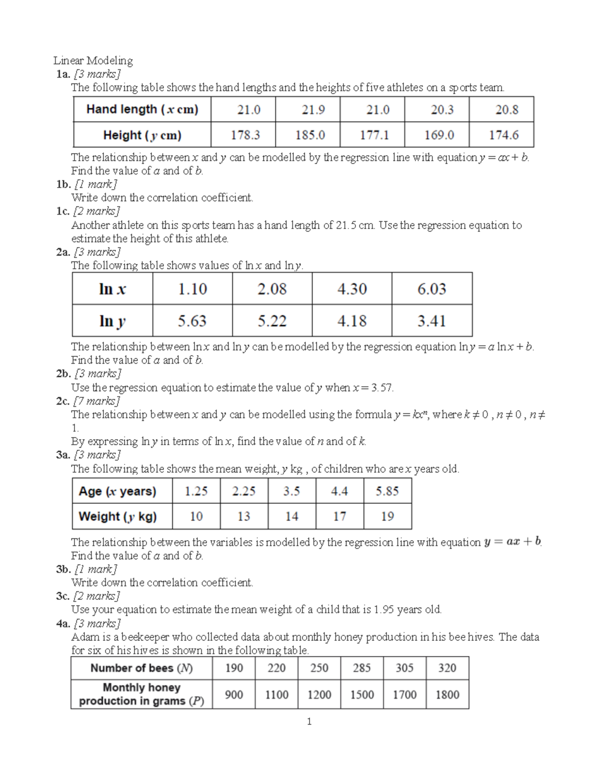 Linear Modeling - [3 marks] The following table shows the hand lengths ...