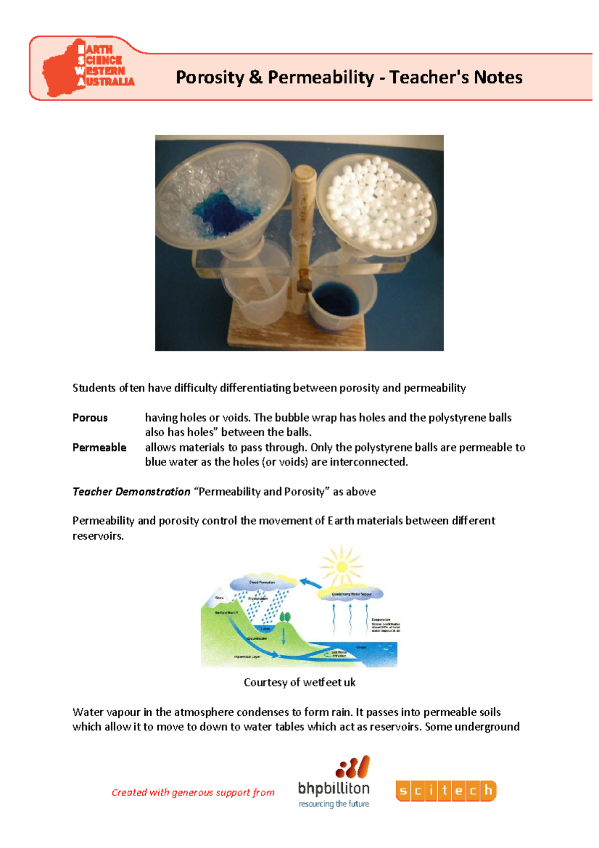 Porosity Permeability - Teacher s Notes - Porosity Permeability Notes ...