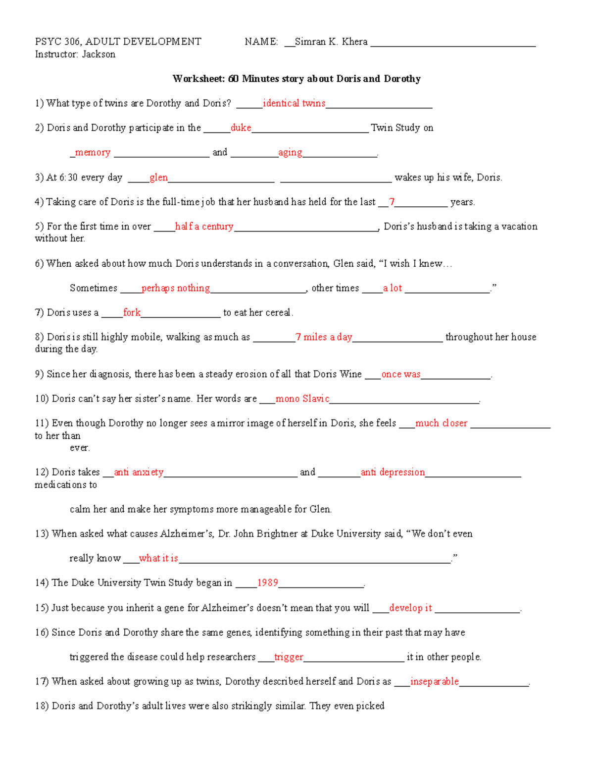 PSYC 306 Adult Development Worksheet - Studocu