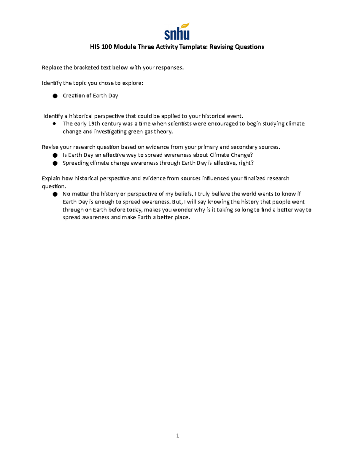 HIS 100 Module Three Activity Revising Questions Template - HIS 100 ...