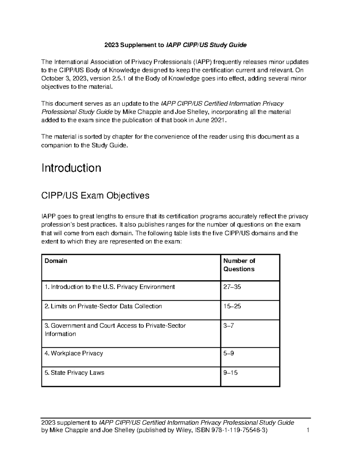 CIPP US 2023 Supplement to Sybex Study Guide - 2023 supplement to IAPP ...