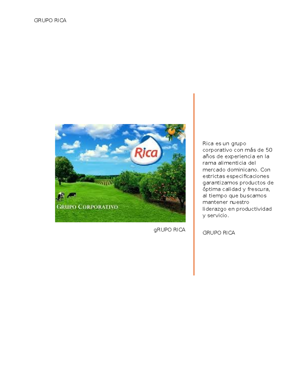 Trabajo final grupo rica - gRUPO RICA Rica es un grupo corporativo con ...