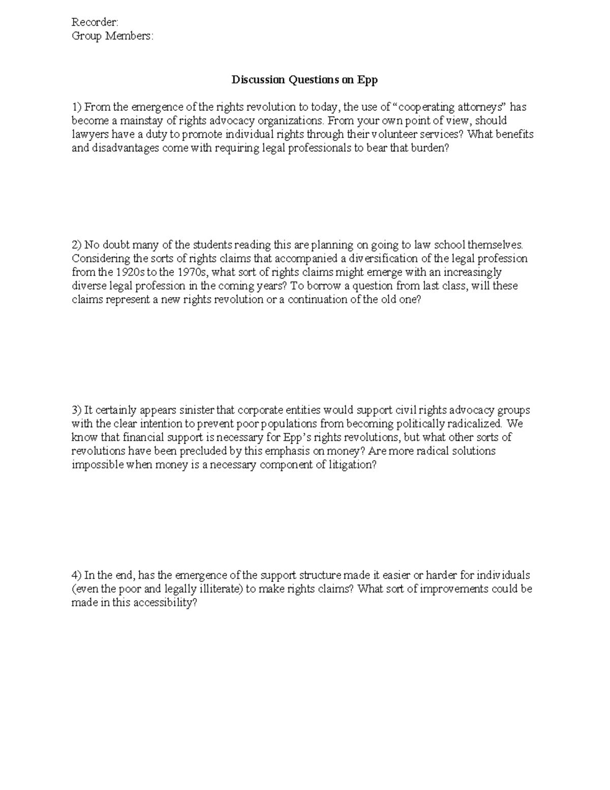 Class 10dq - Tagged - Discussion Questions - Recorder: Group Members ...