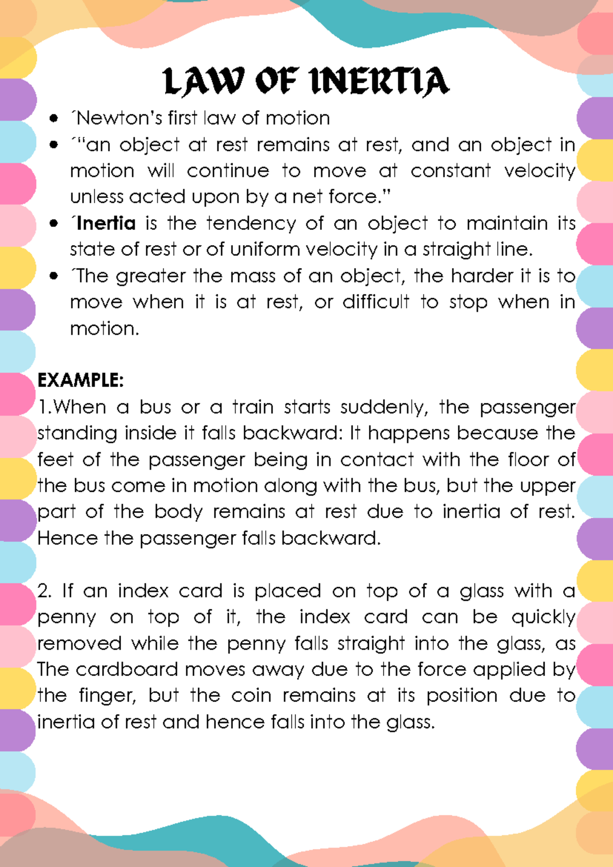 Law of Inertia - It's all about Newton's Law - LAW OF INERTIA ́Newton’s ...