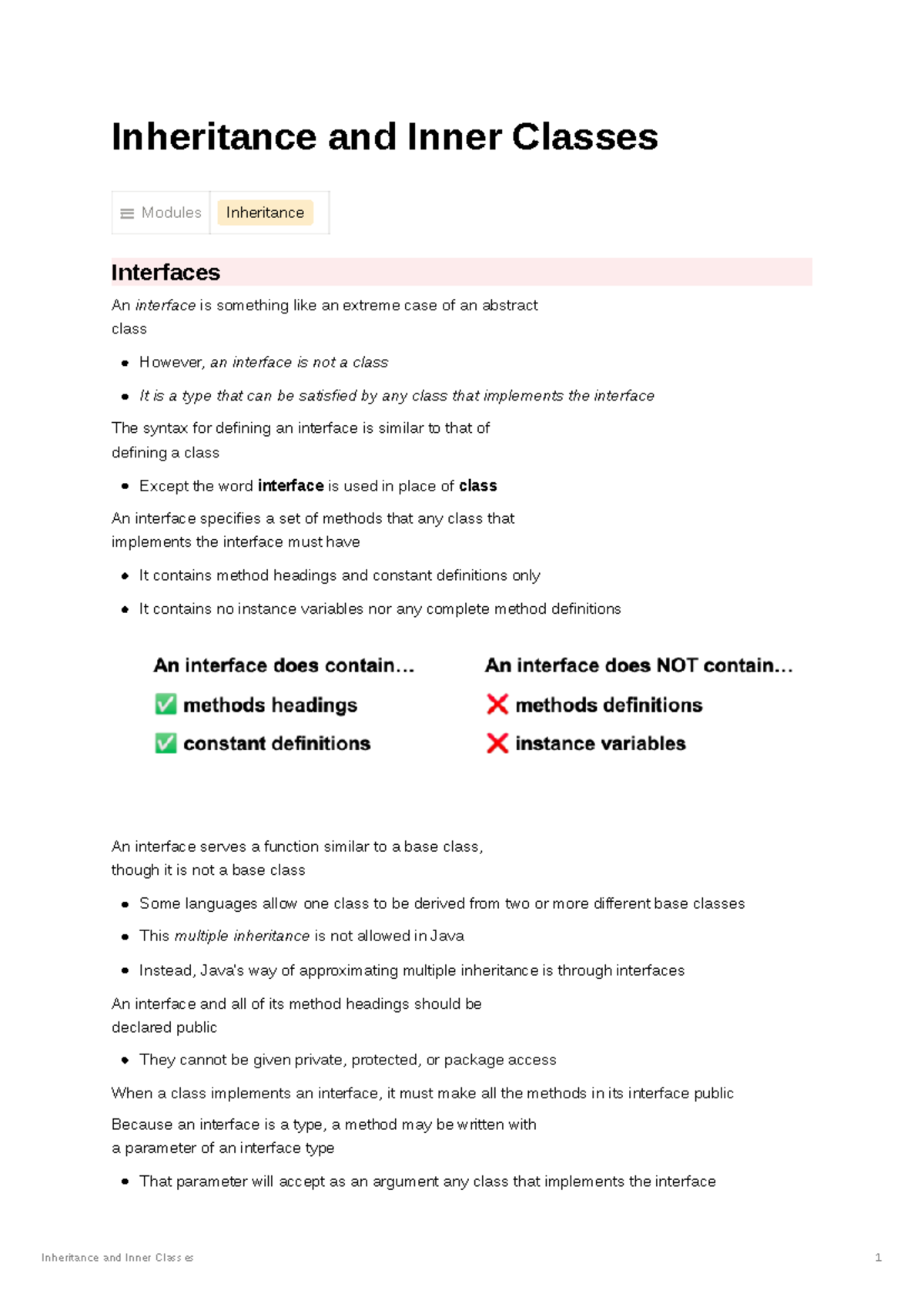 Inheritance and Inner Classes - Inheritance and Inner Classes Modules Inheritance Interfaces An ...