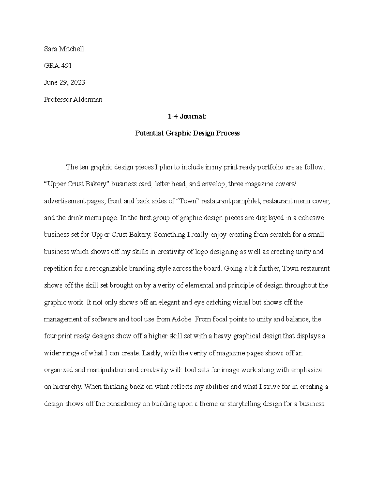 Potential Graphic Design Process - Sara Mitchell GRA 491 June 29, 2023 ...