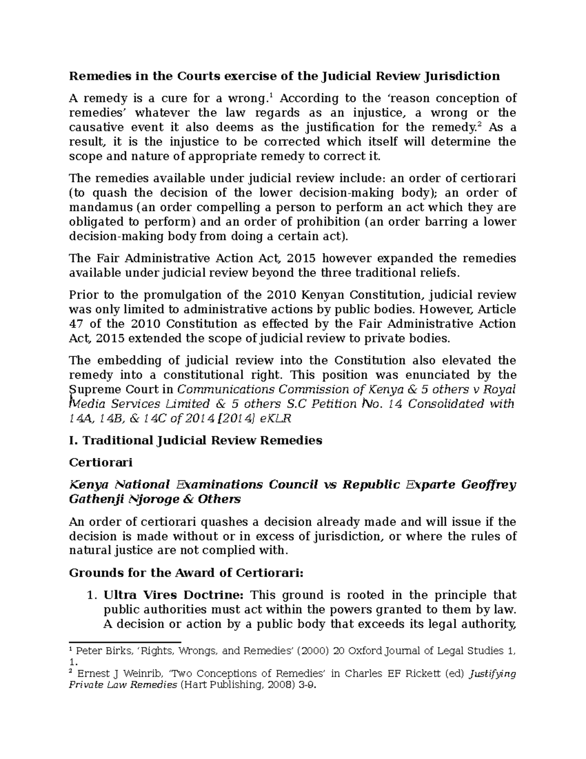 Remedies in the Courts exercise of the Judicial Review Jurisdiction - 1 ...