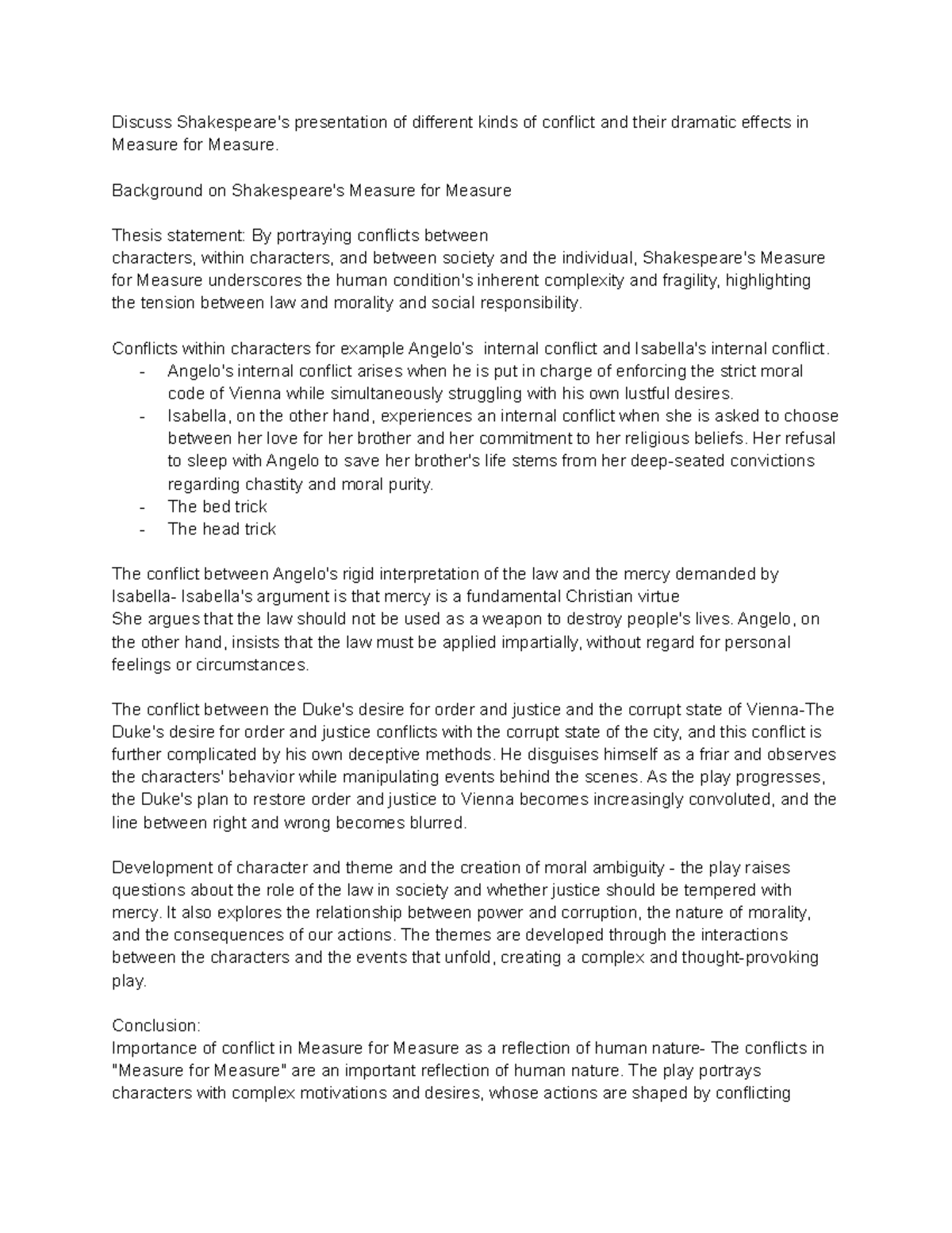 Detailed outline - Discuss Shakespeare's presentation of different ...