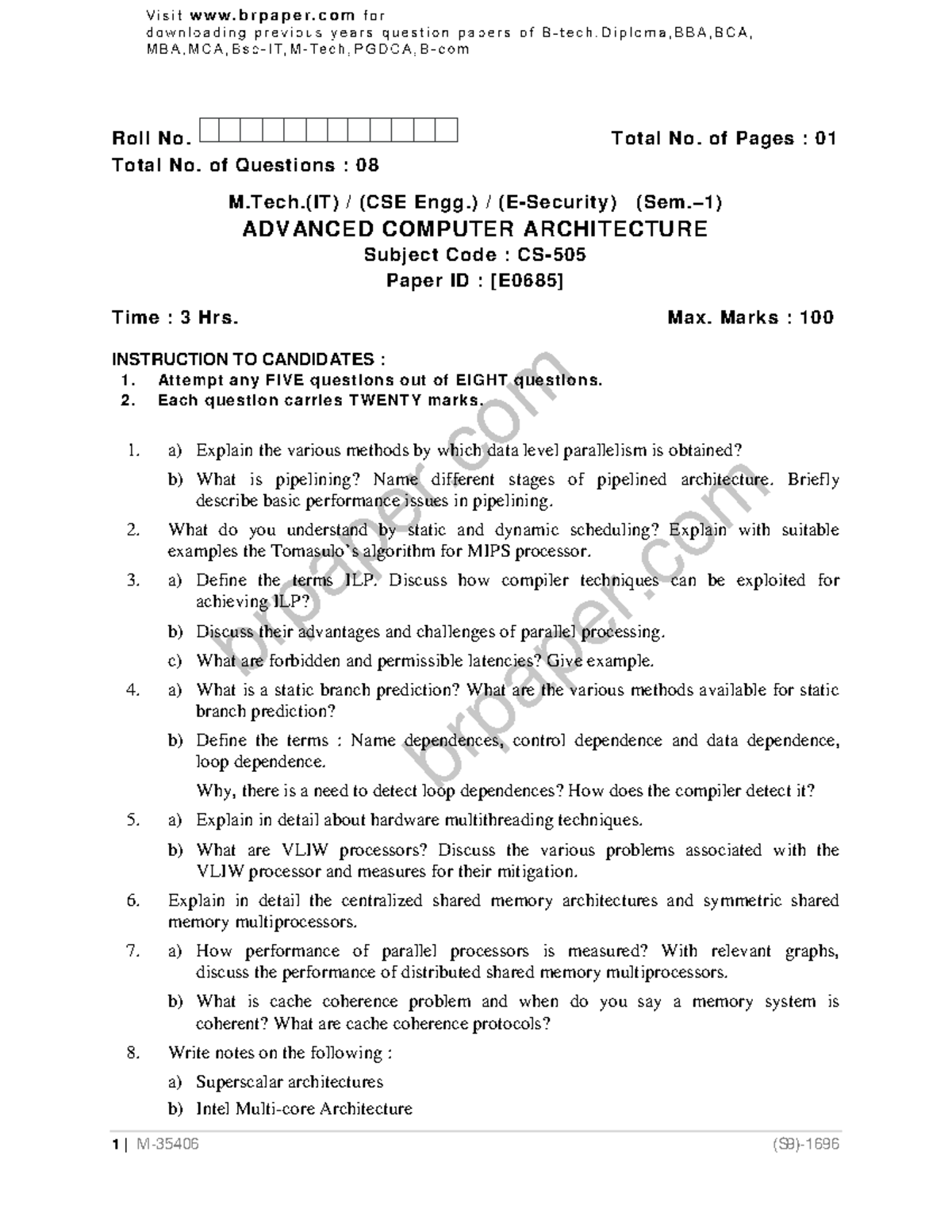 ACA(2nd)May2016 - Question paper - 1 | Roll No No. of Questions ...