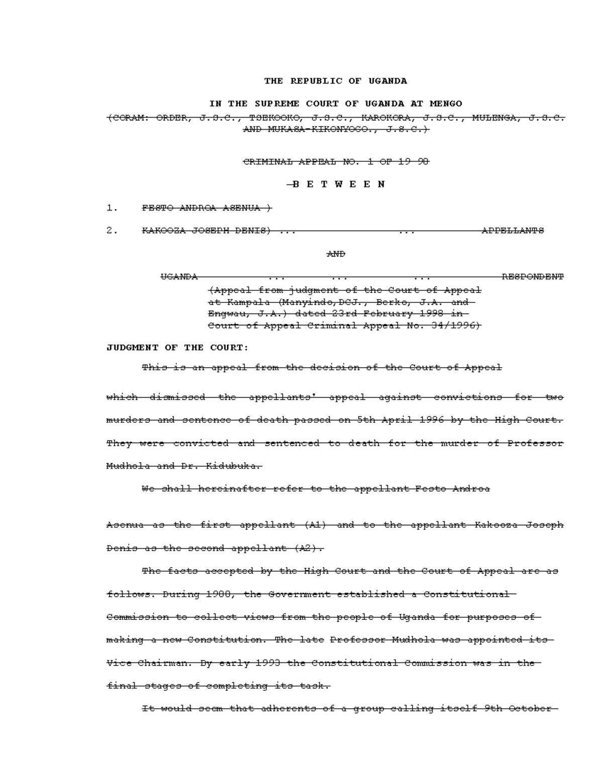 Supreme court 1998 23 - Case - THE REPUBLIC OF UGANDA IN THE SUPREME ...