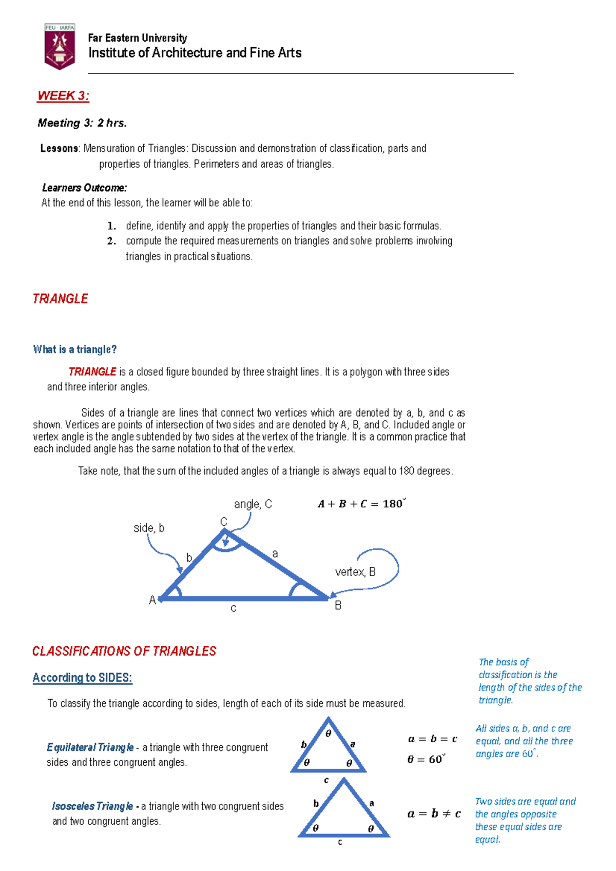 Week 03- Triangle Lecture Notes - Nursing Research 1 - FEU - Studocu