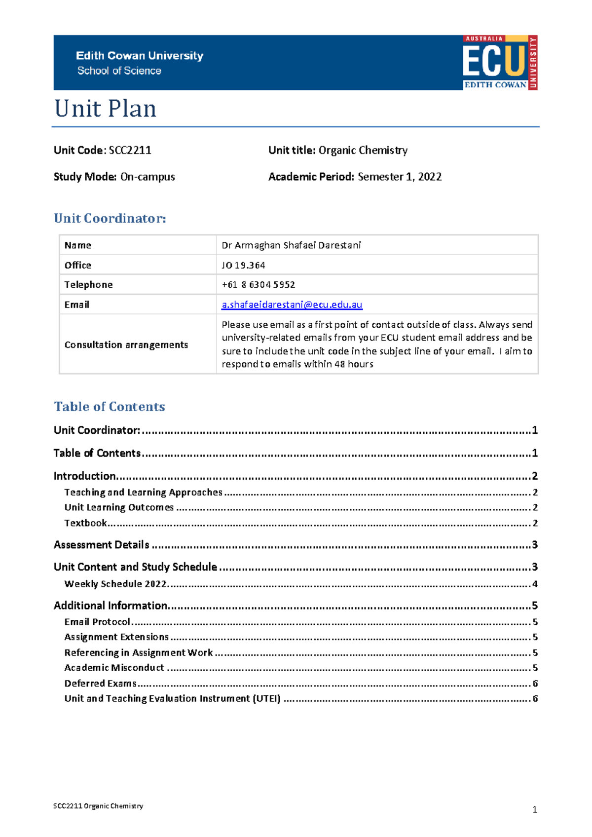Organic Chemistry unit plan 2022 SCC2211 Final - Unit Plan Unit Code ...