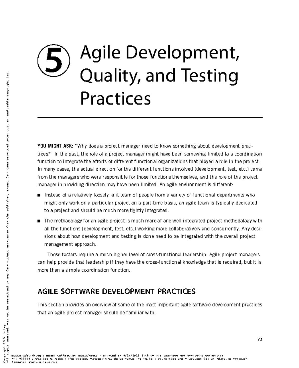 Chapter 5 - 5 Agile Development, Quality, and Testing Practices YOU ...