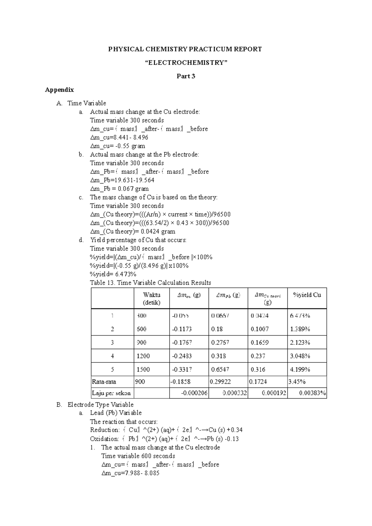 Physical Chemistry Practicum Report Electrochemistry - Part 3 - PHYSICAL CHEMISTRY PRACTICUM ...