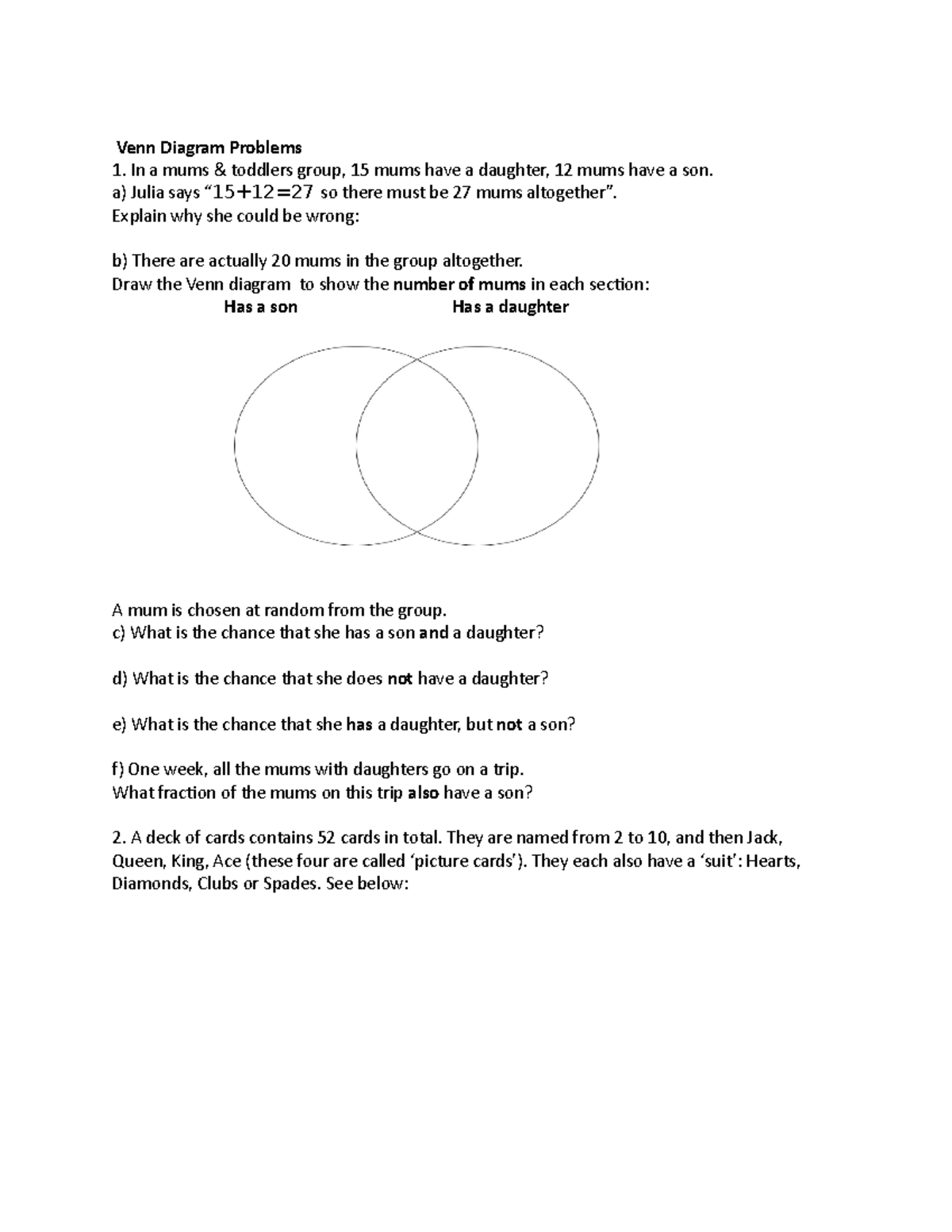 Cardinality Problems - logic - Venn Diagram Problems In a mums ...