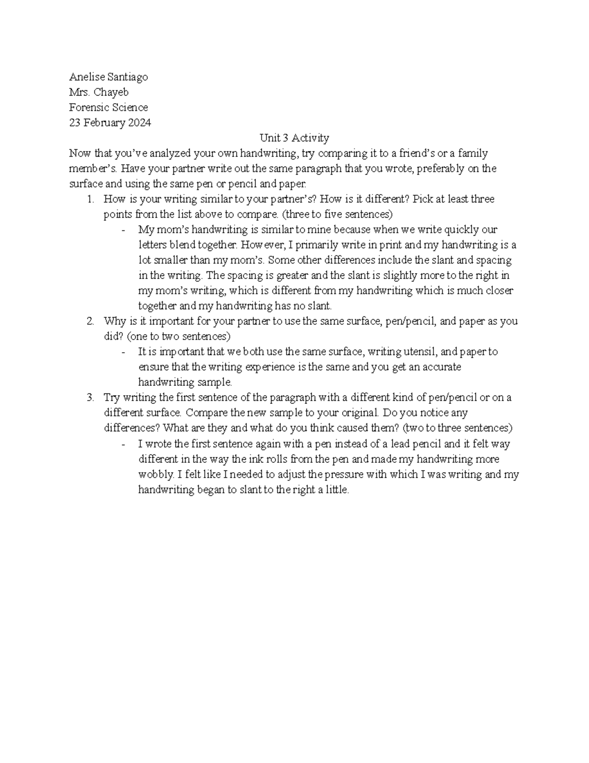 Forensic Science Sem 2 Unit 3 activity - Anelise Santiago Mrs. Chayeb ...