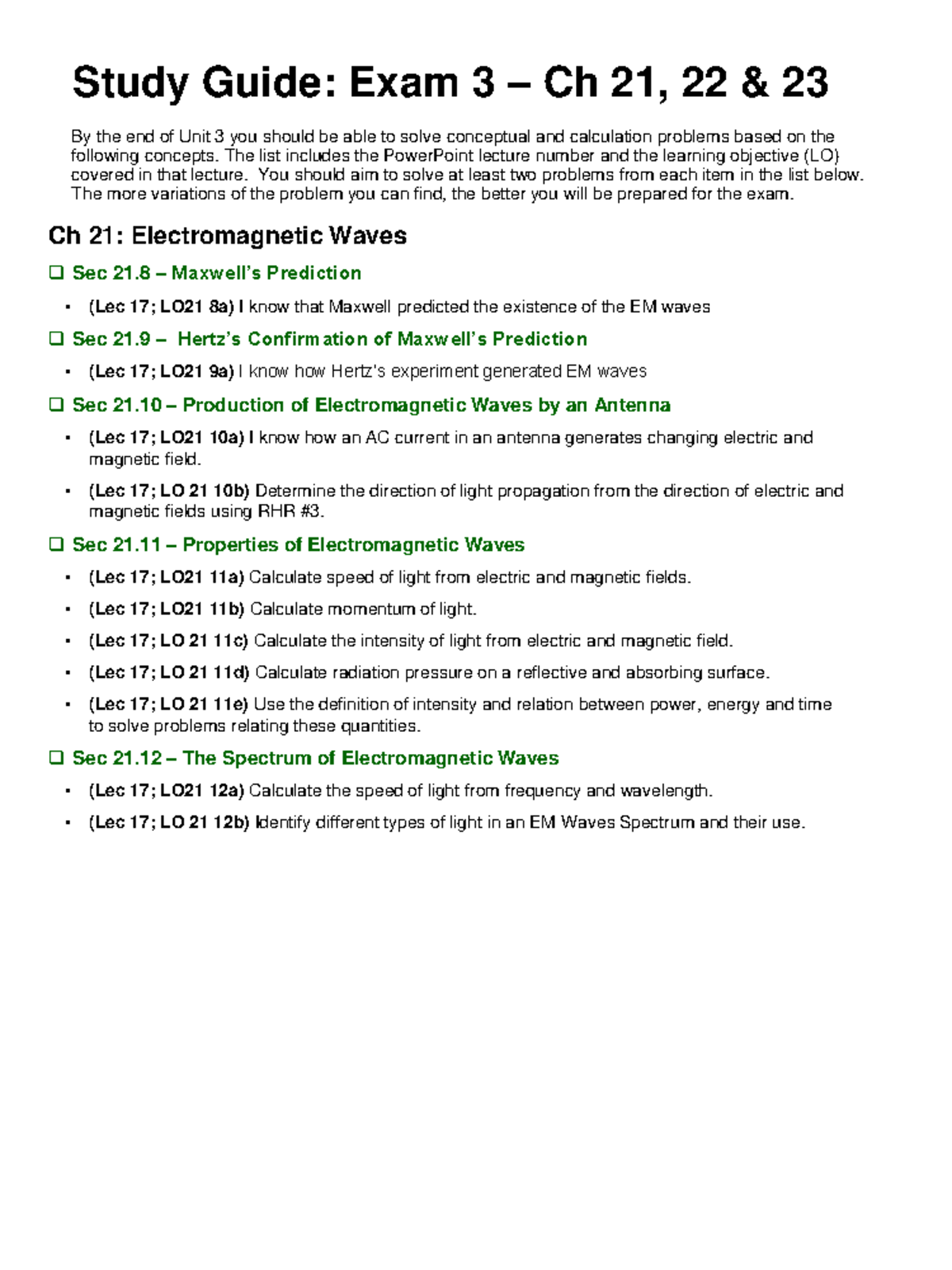 Ch21 Review Questions Calculation - Study Guide: Exam 3 – Ch 21, 22 ...