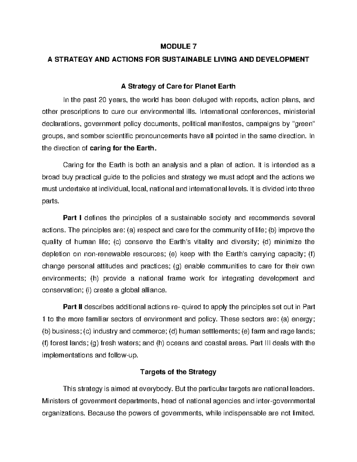Module 7 - ENVI SCI - MODULE 7 A STRATEGY AND ACTIONS FOR SUSTAINABLE ...