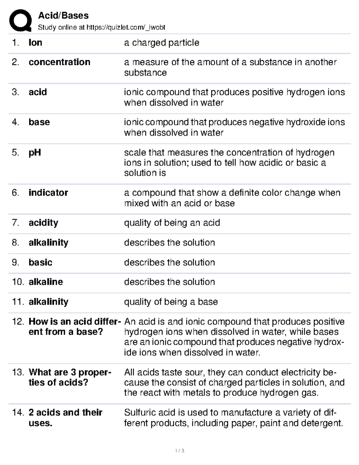 Acid-base analysis questions - Acid/Bases Study online at quizlet ...