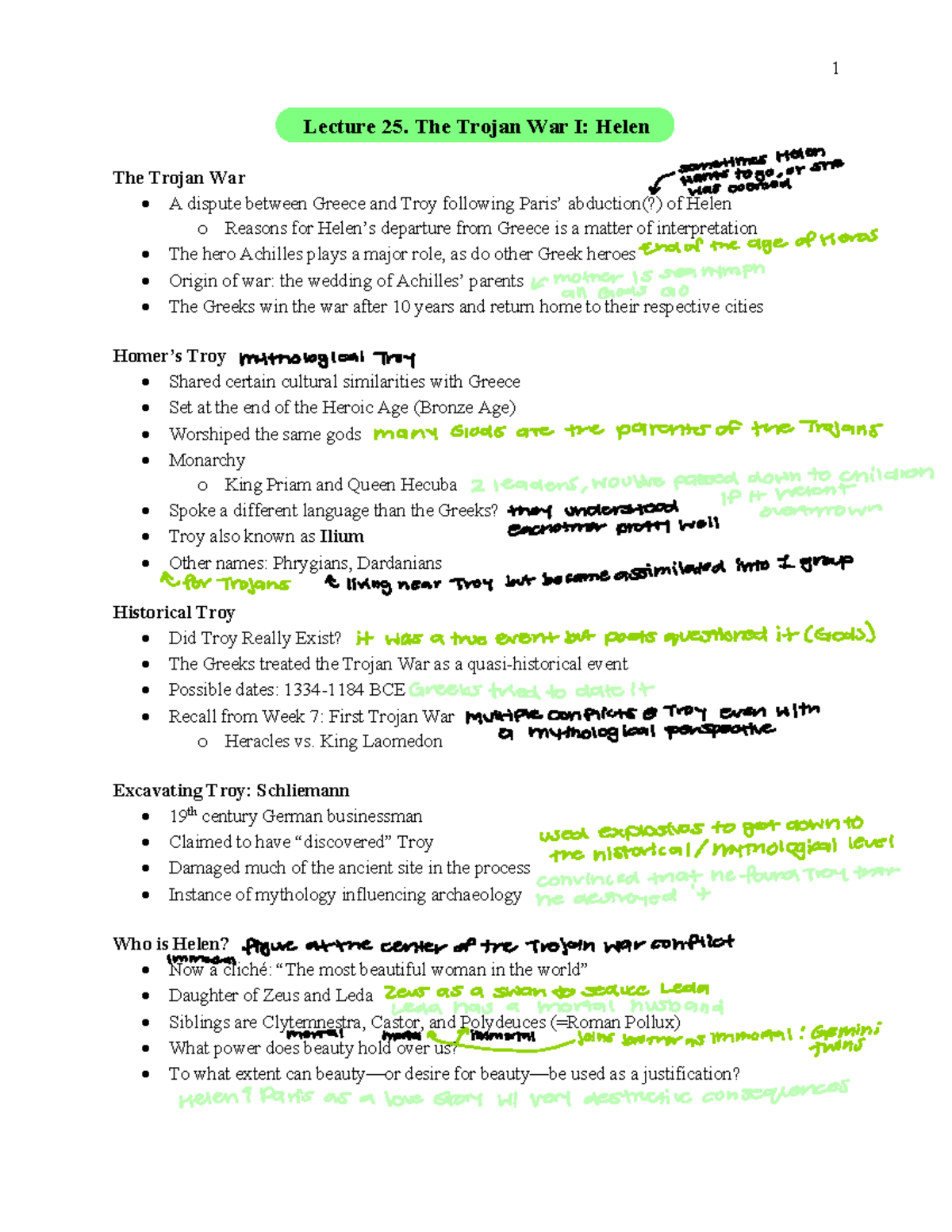Greek Mythology Notes 25 - Lecture 25. The Trojan War I: Helen The ...