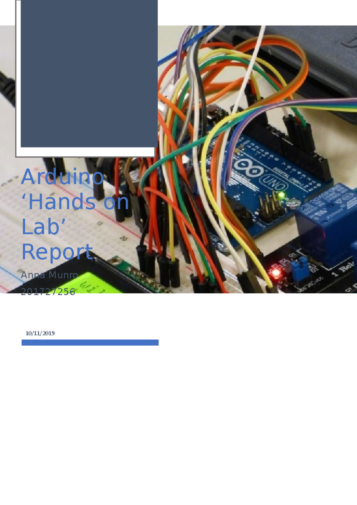 Arduino Hands On Lab Report Anna Munro 1011 Arduino ‘hands On Lab Report Anna Munro