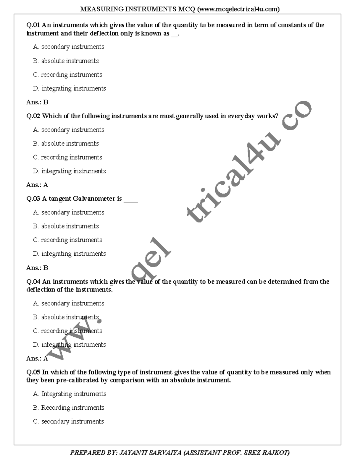 Measuring Instruments - Q An instruments which gives the value of the ...