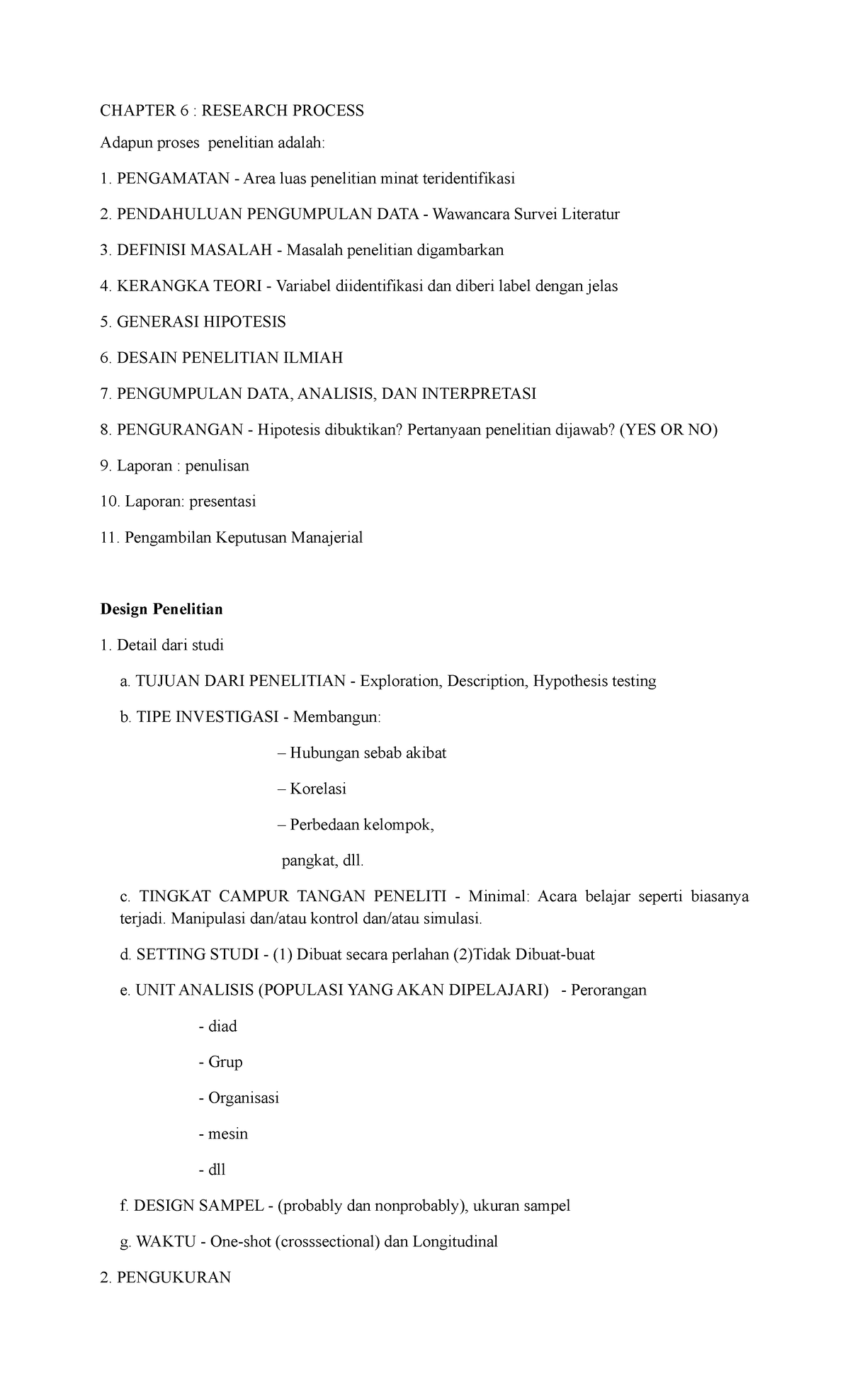 Chapter 6 - Research Process - CHAPTER 6 : RESEARCH PROCESS Adapun proses penelitian adalah ...