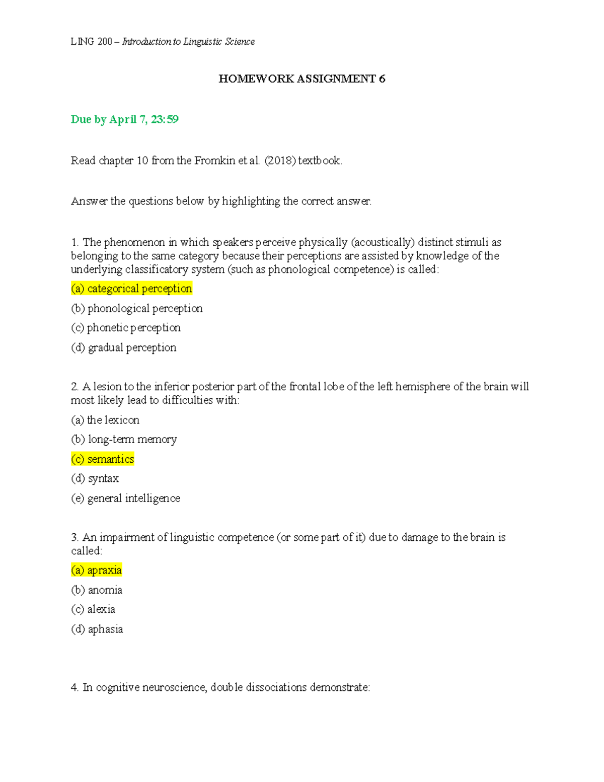 LING 200 - Homework assignment 6 completed - LING 200 – Introduction to ...