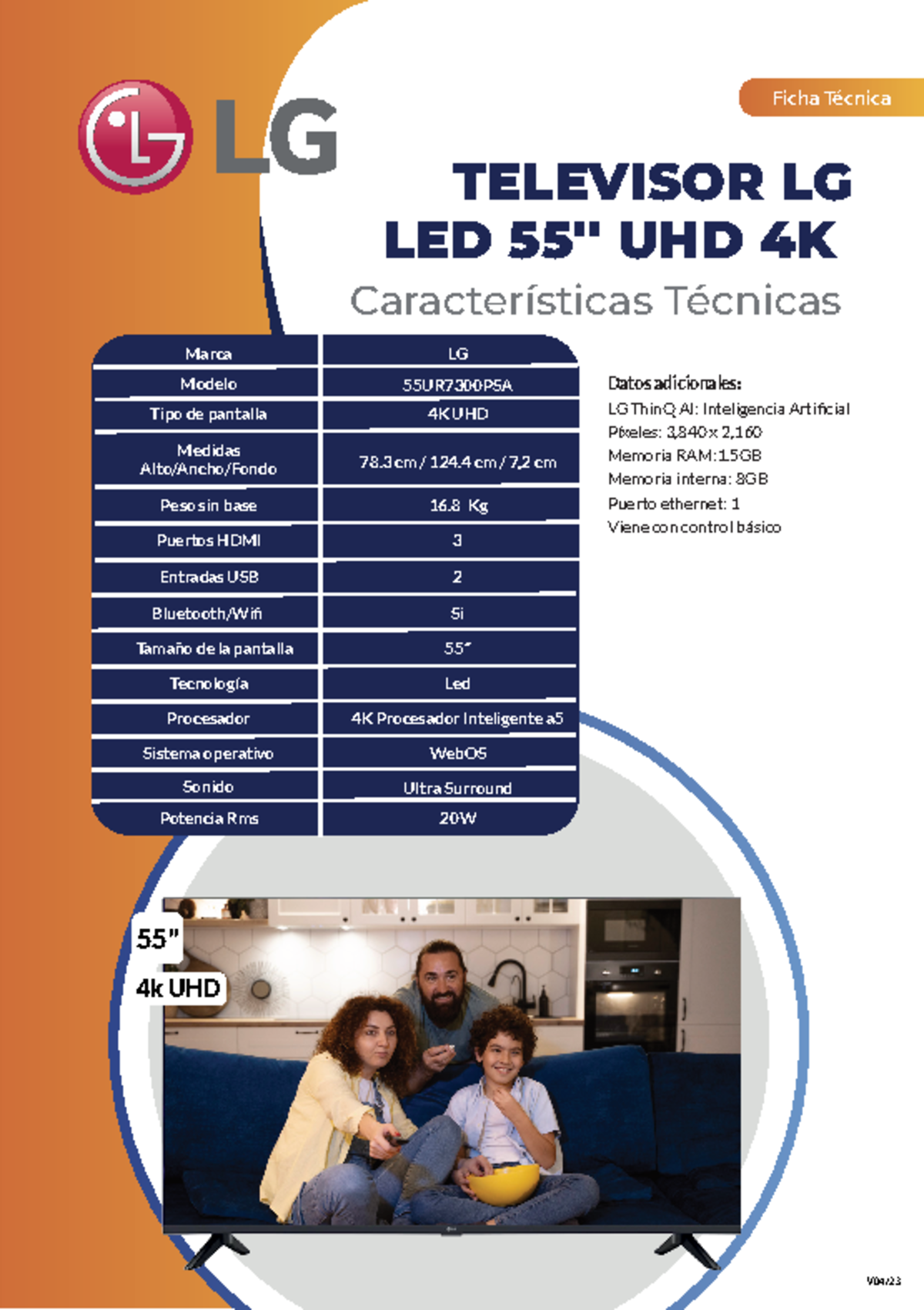 FT Televisor LG 55 (1) - TELEVISOR LG LED 55'' UHD 4K V04/ Ficha Técnica Tipo de pantalla 4K UHD ...