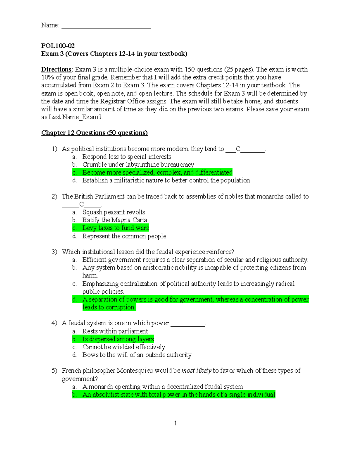 Exam 3 - quiz - POL100- Exam 3 (Covers Chapters 12-14 in your textbook ...