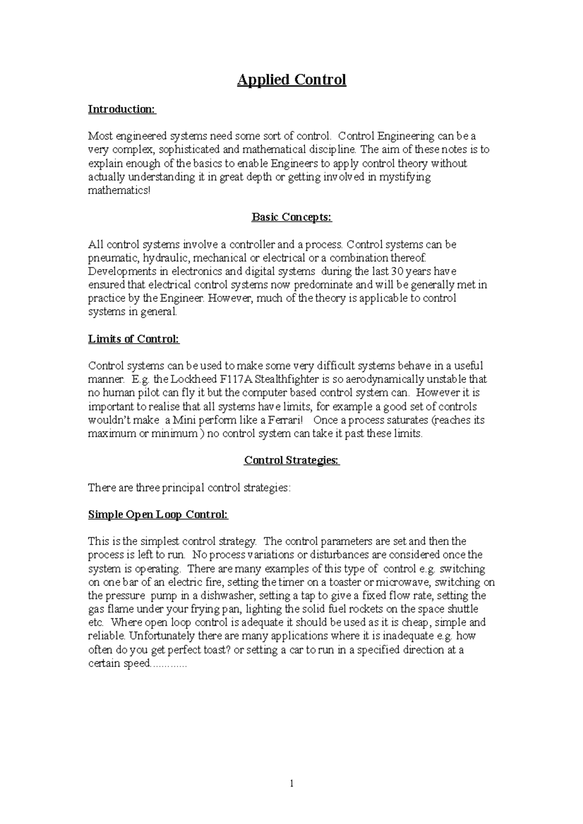 Week 5-Intro to control strategies part 1 Electronics 2017 - Applied ...