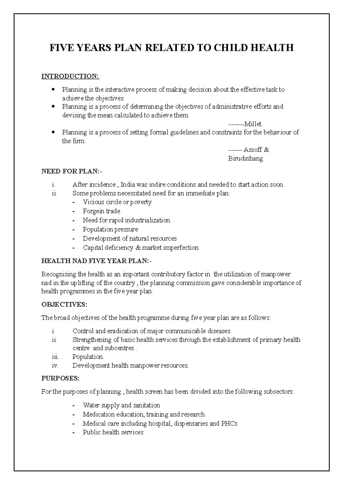 5 years plan in pediatrics - FIVE YEARS PLAN RELATED TO CHILD HEALTH ...