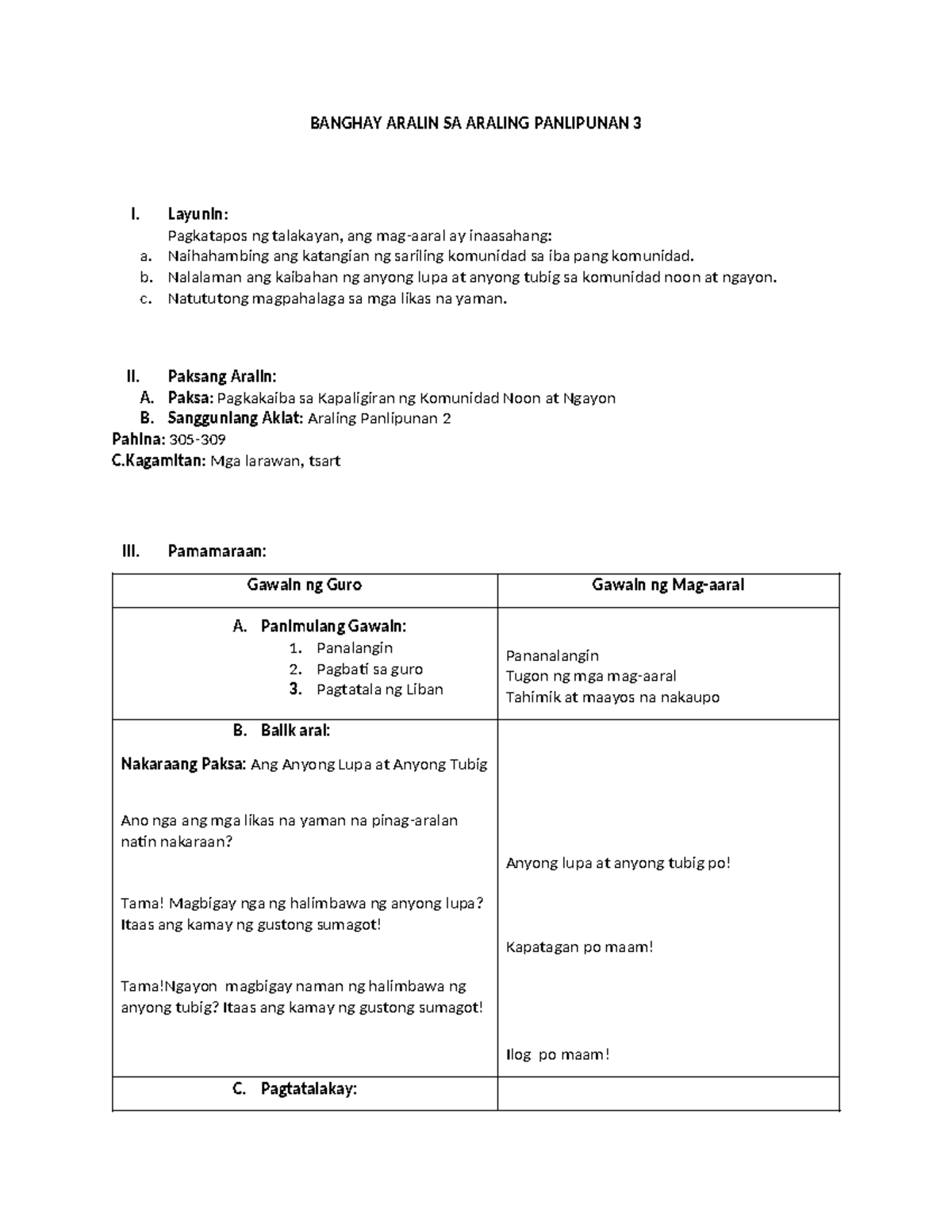 Lesson PLAN - BANGHAY ARALIN SA ARALING PANLIPUNAN 3 I. Layunin ...
