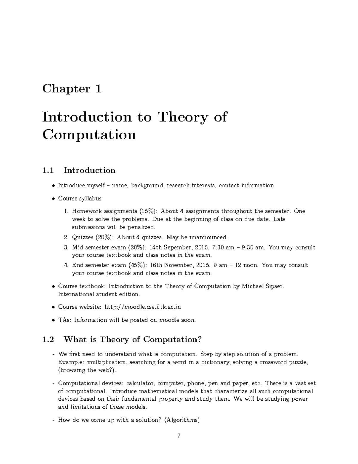 Lecture Notes Week1 Chapter 1 Introduction To Theory Of Computation 1 Introduction Introduce