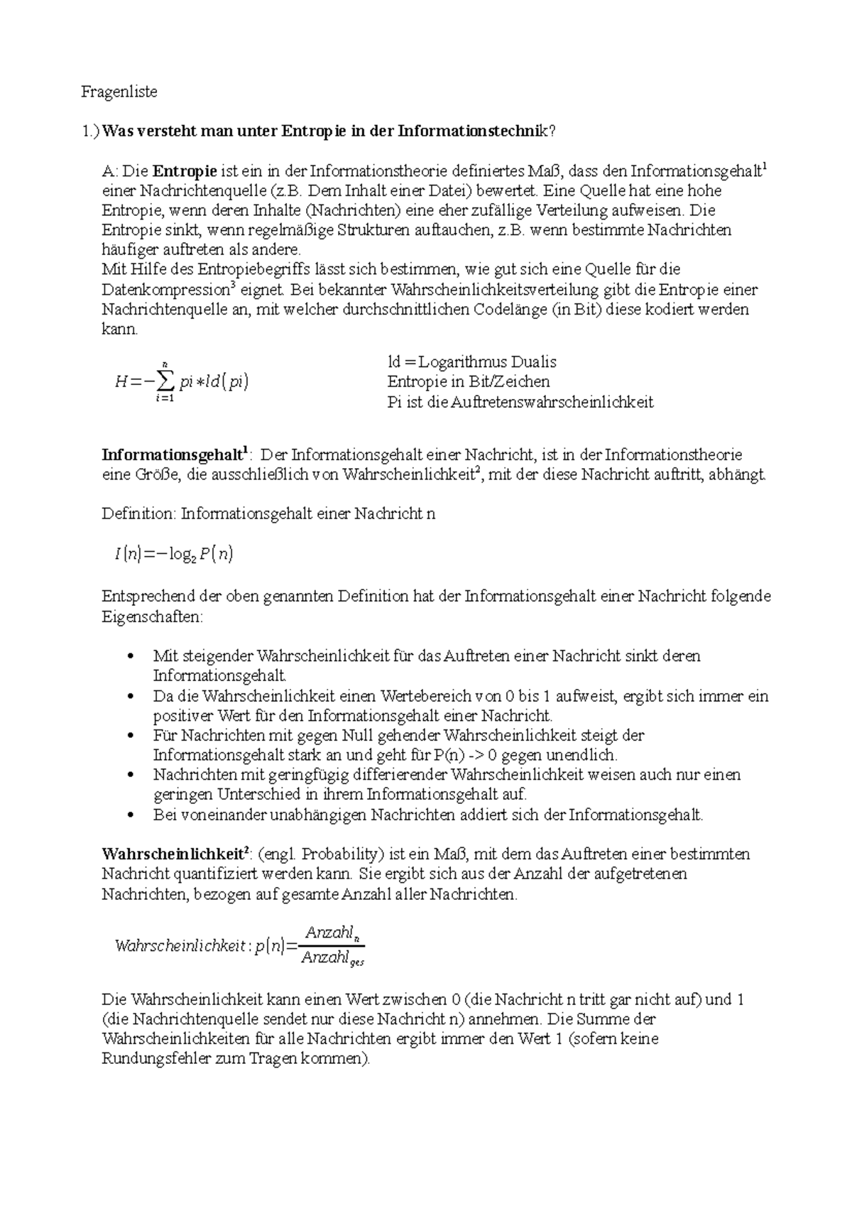 Fragenliste mit Lösung - Fragenliste 1.) Was versteht man unter ...