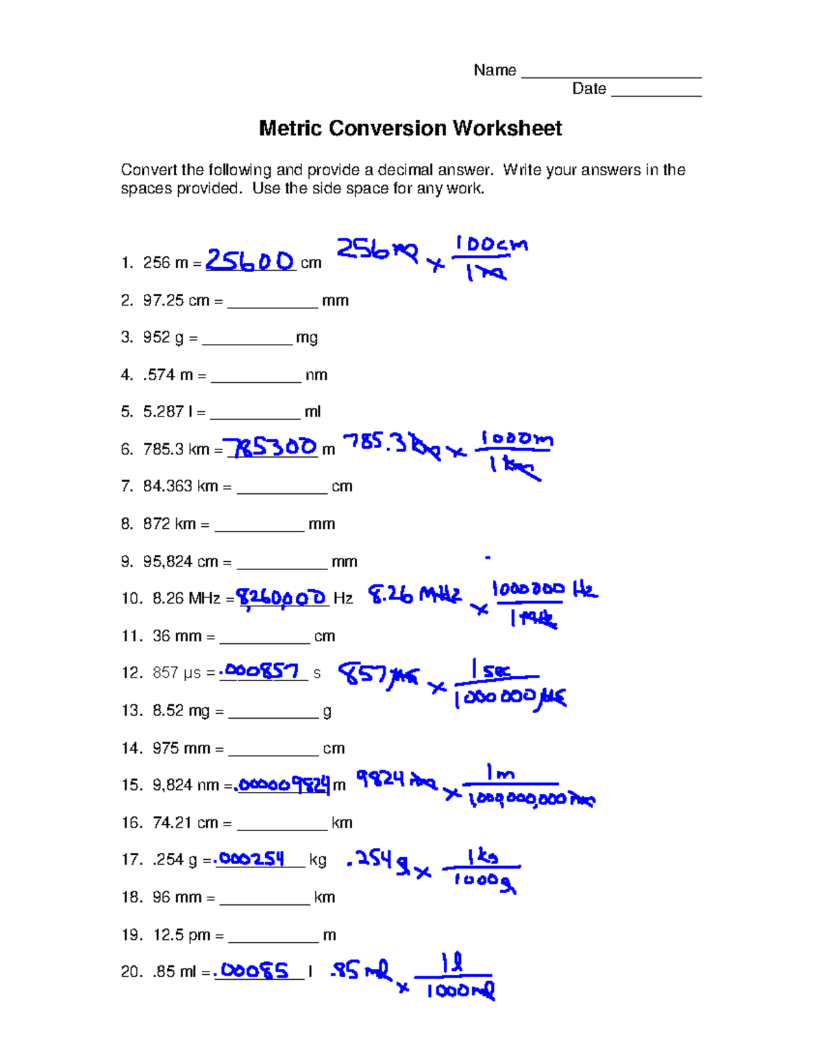 Metric Conversion WS+-+annotated - Name ____________________ Date ...