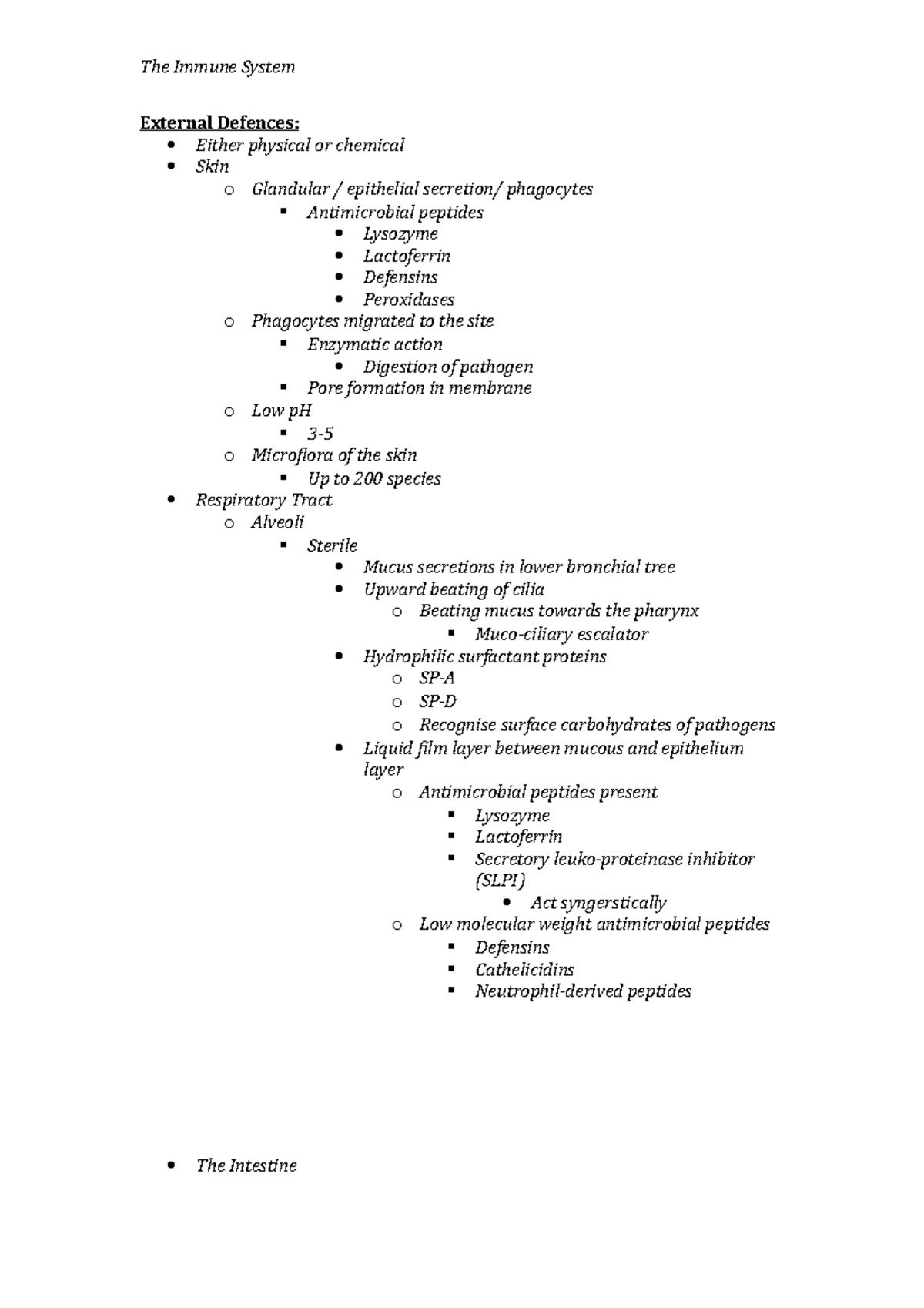 External Defences Lecture Notes - The Immune System External Defences ...