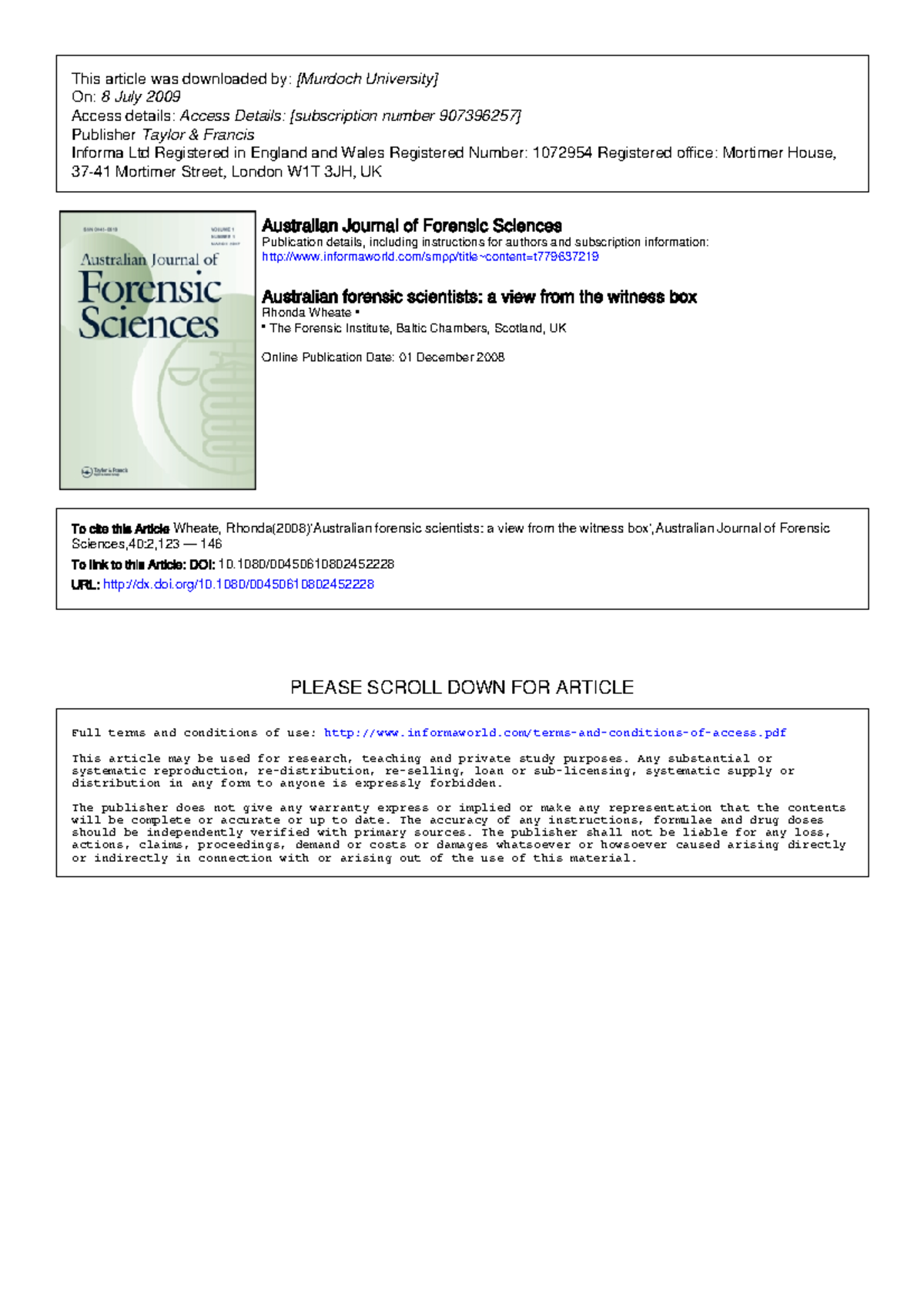 Views of Australian forensic scientists giving evidence- article for ...