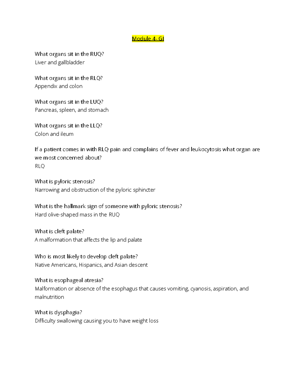 Patho - Exam 2 - Module 4- GI What organs sit in the RUQ? Liver and ...