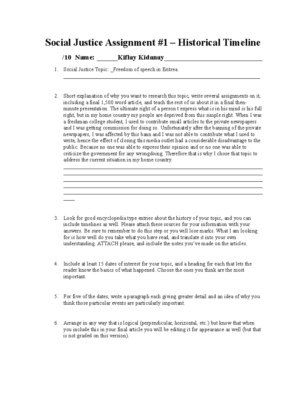 Social Justice Assignment Timeline - Social Justice Assignment #1 ...