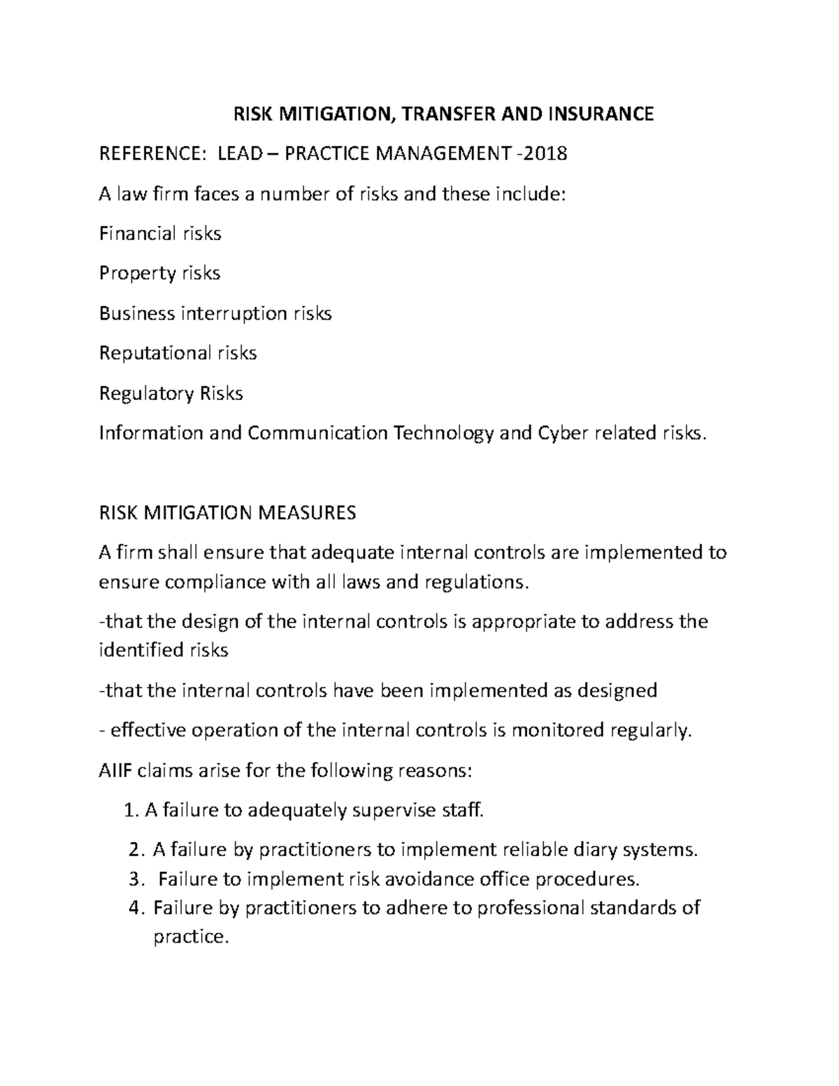 Lesson 5 RISK Mitigation - RISK MITIGATION, TRANSFER AND INSURANCE ...