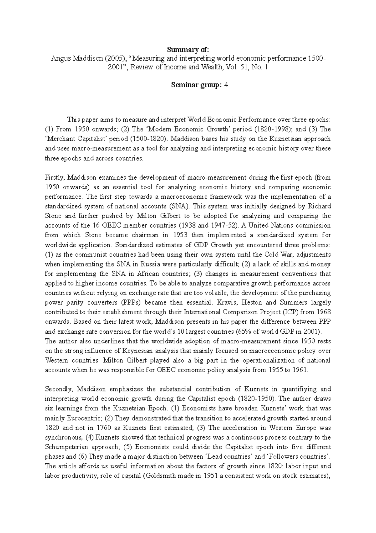 Paper summary - Angus Maddison (2005), Measuring and interpreting world ...