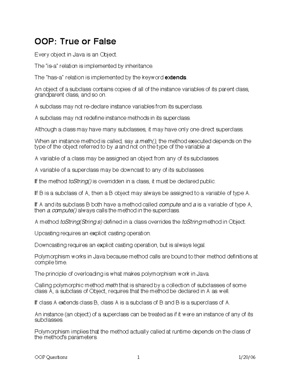 22OOPTrue False Small - zmnbczjhdbc - OOP: True or False Every object ...