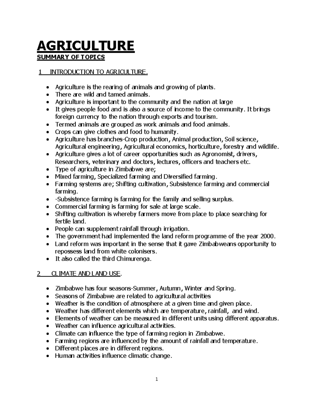 BEST Agriculture Exams - AGRICULTURE SUMMARY OF TOPICS 1 INTRODUCTION ...