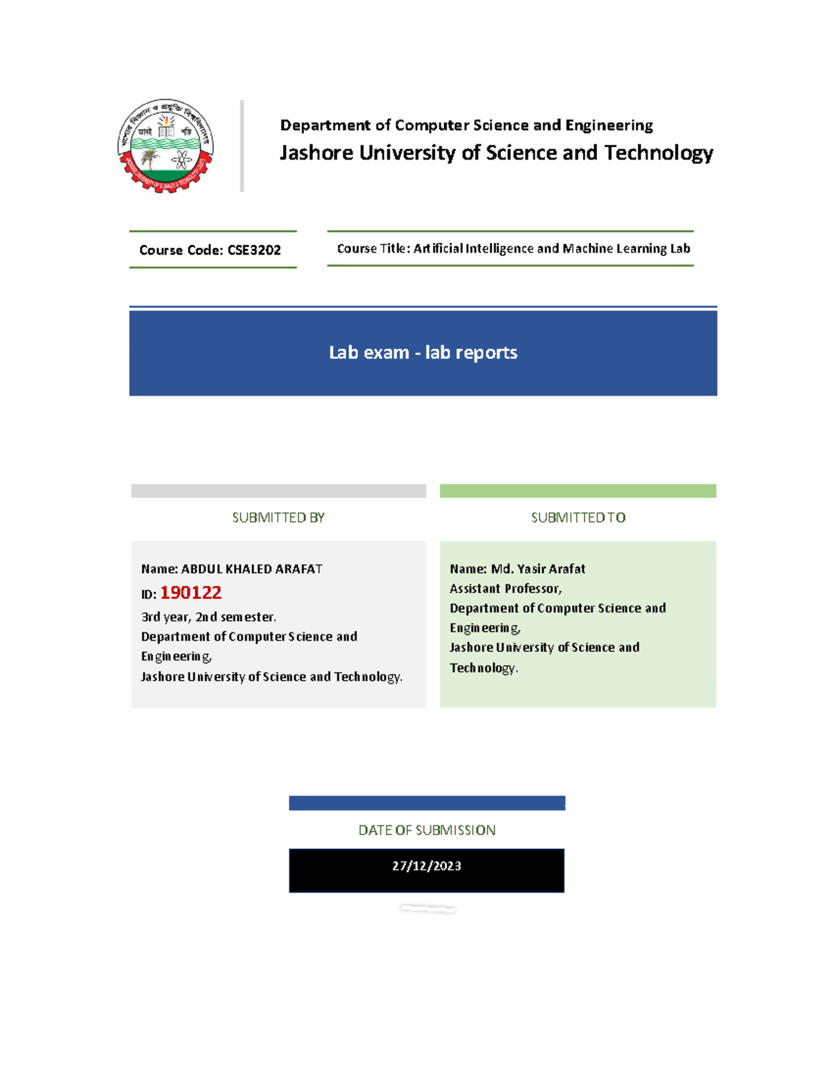 Artificial Intelligence and Machine Learning - ####### Department of Computer Science and ...